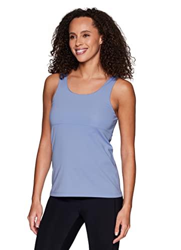 RBX Women's Tank Top with Built in Shelf Bra Low Support Bra Top Cami Strappy Periwinkle M
