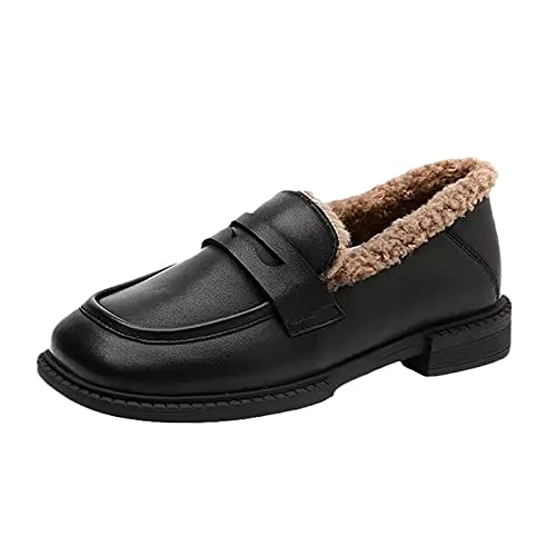 FASDNENDYS Leisure Women's Winter Keep Warm Winter Non Slip Square Heels Round Toe Lazy Casual Shoes Womens Flashback Casual Shoes Black