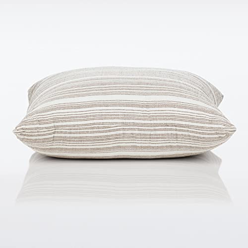 Nate Home by Nate Berkus Textured Cotton Linen Stripe Decorative Throw Pillow | Modern Decor, Cushion for Couch, Chairs, Bedroom from mDesign - Square Size 20" x 20", Natural/Truffle (Brown)