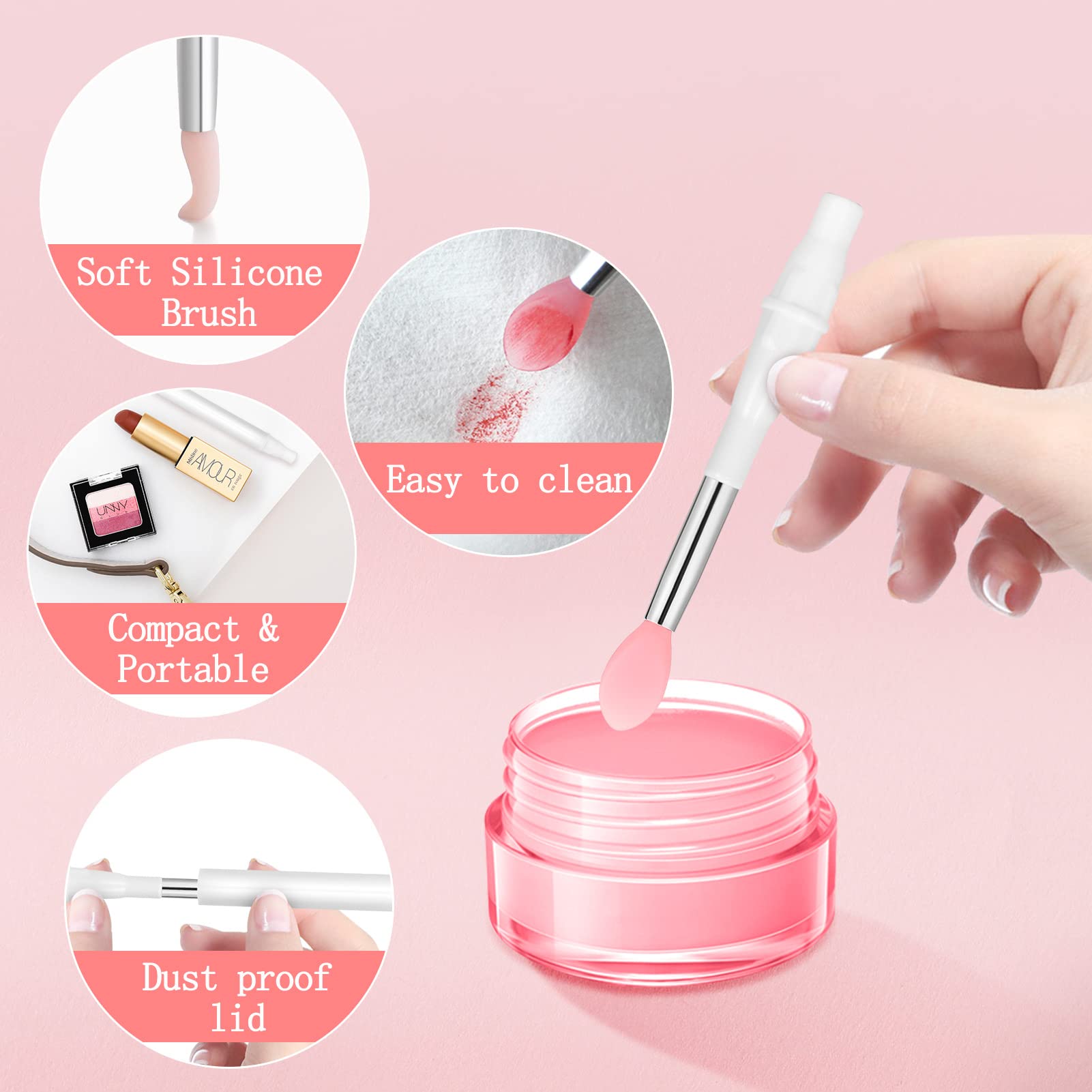 Unaone Silicone Lip Brush, 8 PCS Makeup Beauty Lipstick Brushes with Cap Lip Applicator Brushes for Lipstick Lip Gloss Lip Mask Eyeshadow
