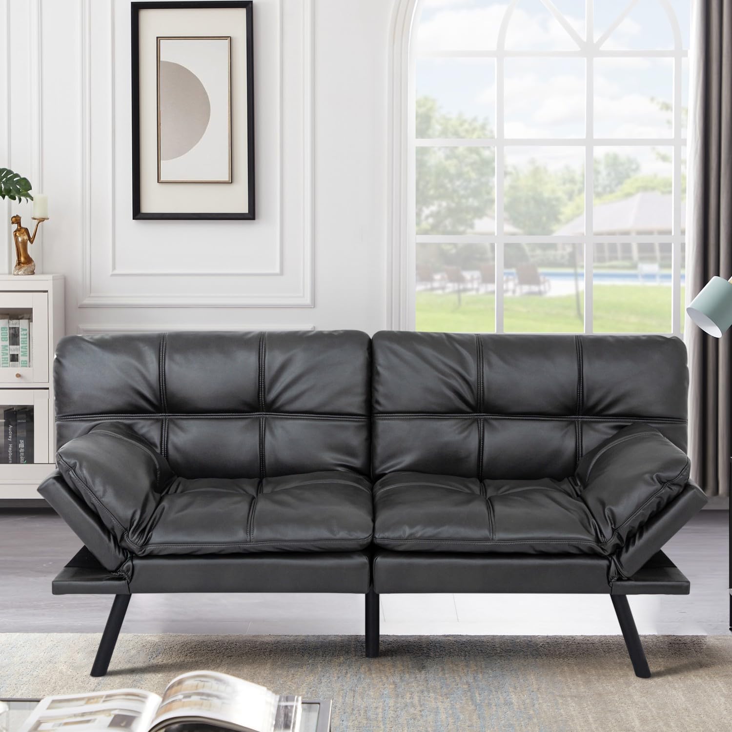 MUUEGM Adjustable Loveseat Sofa Bed,Sectional Futon Sleeper Sofa Couch, Memory Foam Modern Sofa for Room Apartment,Living Room,Small Space Brown