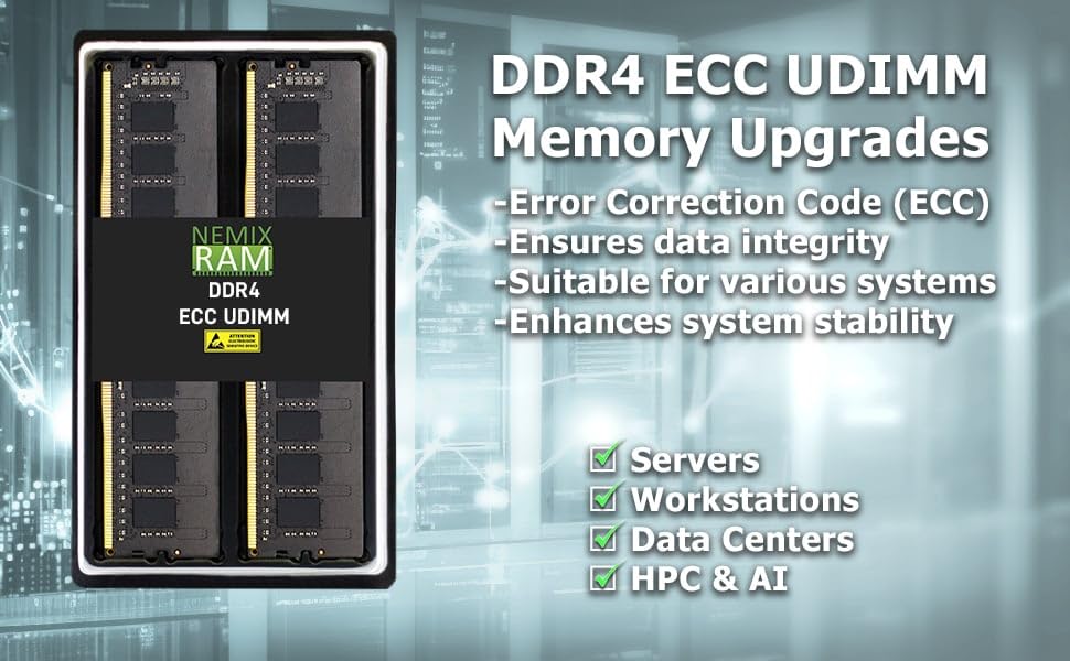 NEMIX RAM 32GB (2X16GB) DDR4 3200MHZ PC4-25600 2Rx8 1.2V 288-PIN ECC Unbuffered UDIMM KIT Compatible with DELL PowerEdge T150 Server