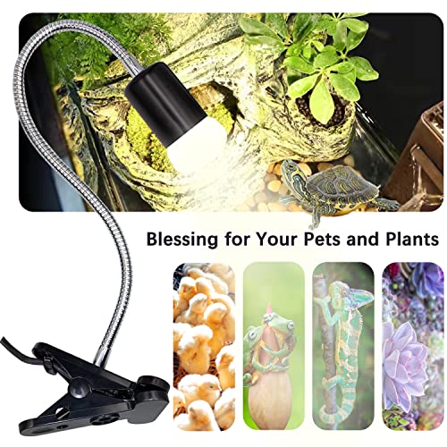 Pet Heating Light Lamp,Turtle Tank Light for Rreptiles,Flexible Clamp Lamp,Stand Heat Lamp,Adjustable Reptile Clamp Heat Lamp,with Clamp E27 Base 360° Hose Aquarium,for Reptiles Lizard Turtle,No Bulb