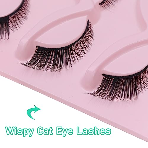 Fyonas Cat Eye Lashes Comfortable Fake Eyelashes Wispy Lashes Natural Look 18mm Fox Eye Lashes Volume False Lashes 5 Pairs Pack (Cat Eye 03)