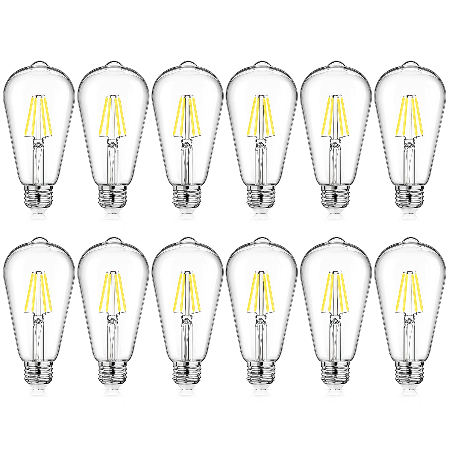 Edison Bulb, Dimmable Vintage LED Filament Light Bulbs Daylight White 5000K, SHINE HAI 4W ST64 Antique LED Squirrel Cage Lights 40W Equivalent, E26 Base, Pack of 12