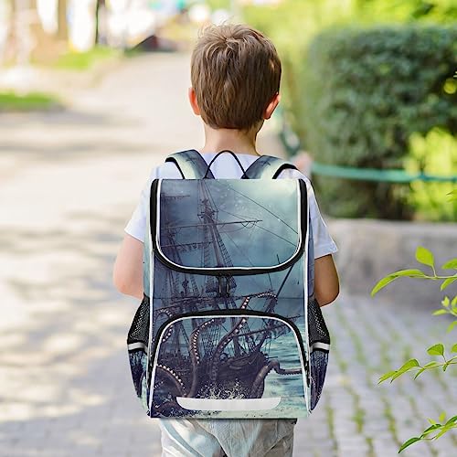 Nander Backpack,Pirate Ship Students School Backpacks with Reflective Tape for Girls & Boys,Wide Mouth School Bag Book Bag for Kid Teens