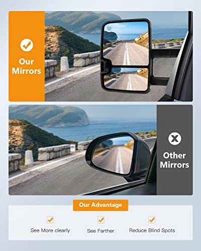ITOPUP Towing Mirrors Fit for 2007-2013 for Chevy Silverado for GMC Sierra Tow Mirrors with Power Heated Turn Signal Light Width Light 1 Pair of Mirrors Left Side and Right Side Black