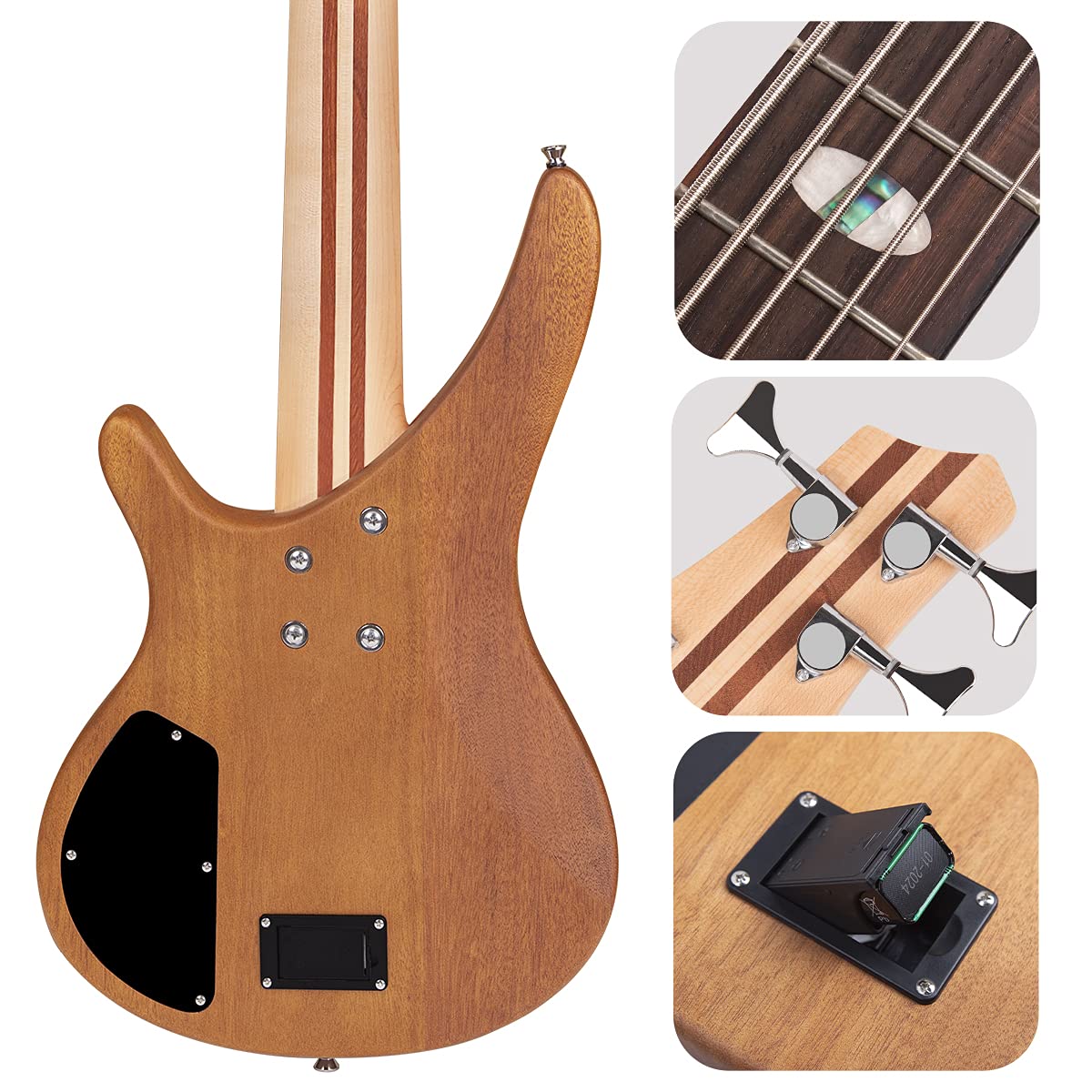 Electric Bass Guitar 5 Strings Full Size P Bass Beginner Kit Black for Starter with Gig Bag, Guitar Strap, and Guitar Cable