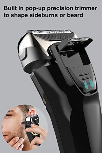 Men's Foil Electric Shavers, Electric Razor for Men Cordless USB-C Rechargeable Shaver with Pop-up Trimmer, Waterproof Wet and Dry Foil Razor with Travel Pouch LED Display for Face Beard Style