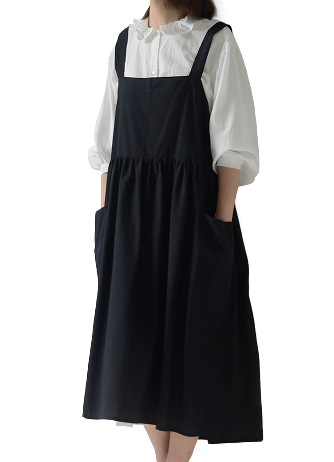 INNIFER linen Aprons for women with pockets Apron dress Cross Back Apron Work Apron for Cooking,Baking,Gardening