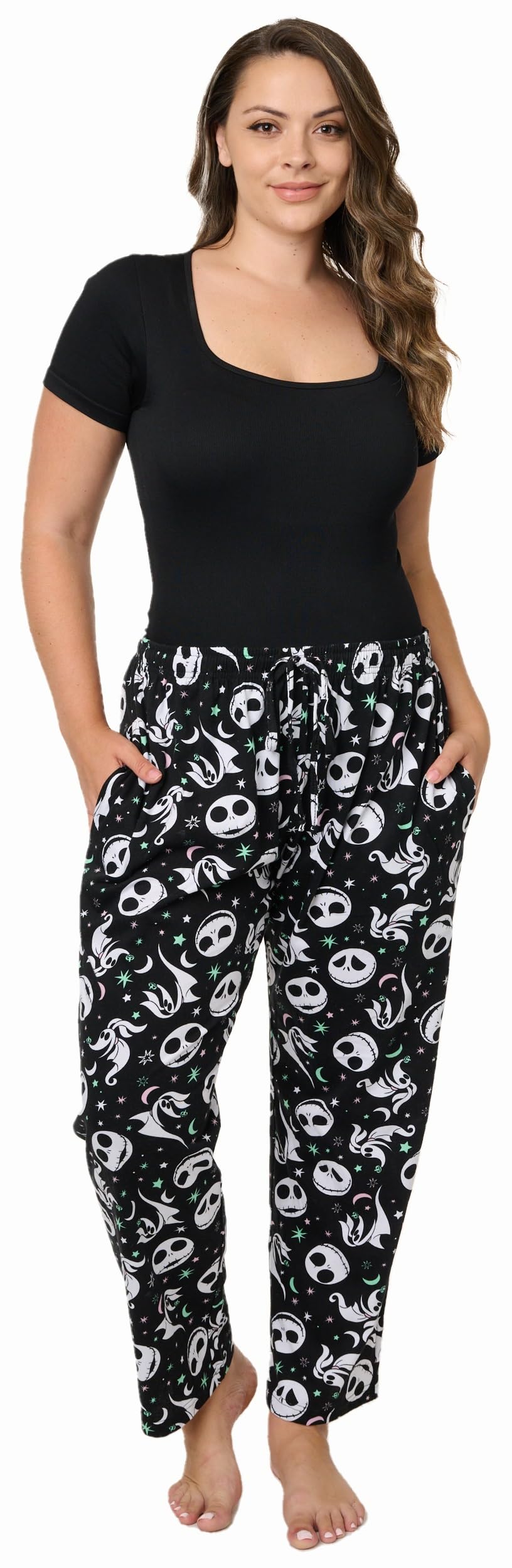 Disney Womens Lounge Pants Pajama Bottoms AOP (Jack Skellington & Zero, 1X)