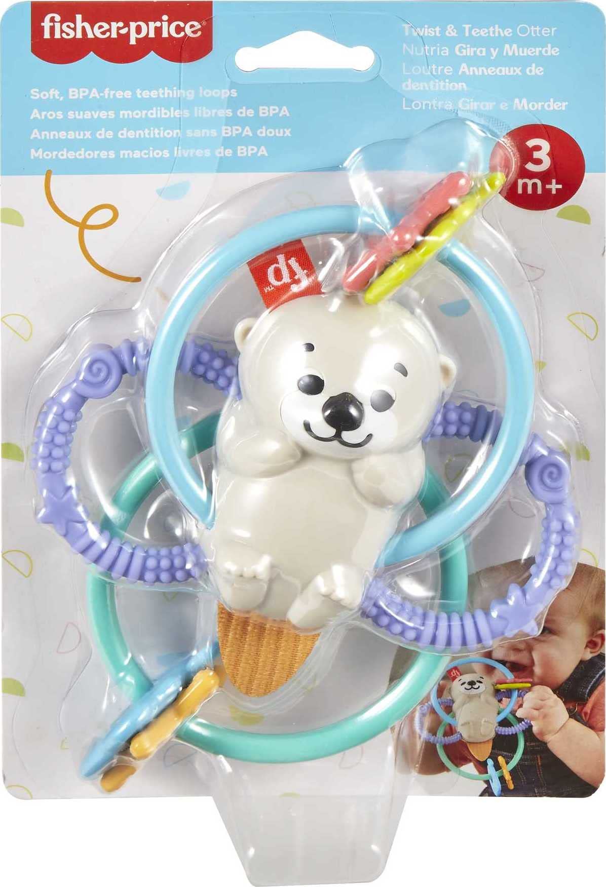 Fisher Price Baby Toys Twist & Teethe Otter 2-In-1 Rattle and Bpa-Free Teether with Textured Rings for Infant Fine Motor Play