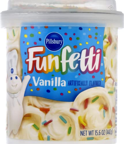 Pillsbury Funfetti Premium Cake Mix, 15.25 oz and Funfetti Vanilla Flavored Frosting, 15.6 oz with By The Cup Spatula Knife