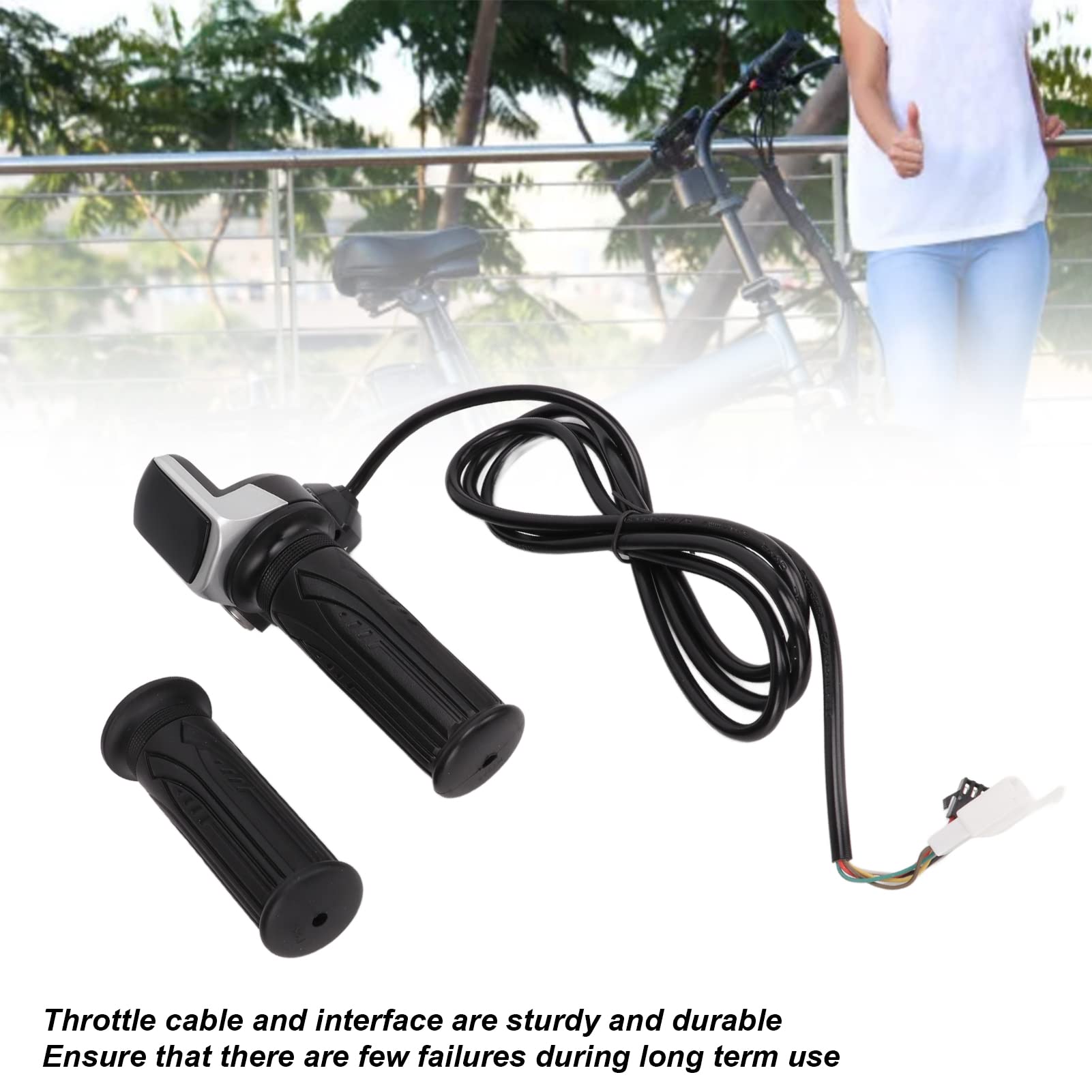 Electric Bicycle Throttle Handle, Rubber LED Display Electric Bike Throttle Grip with Battery Indicator Power Switch Key (#3)
