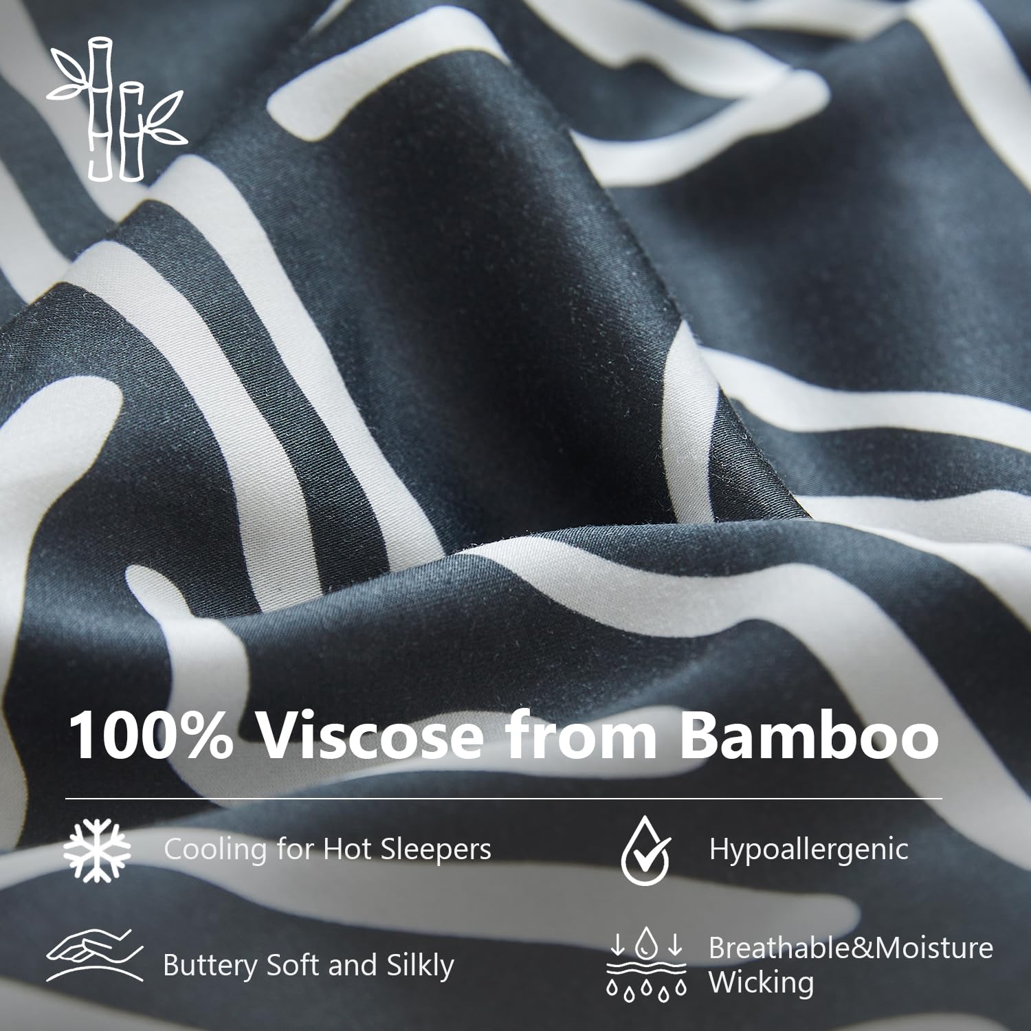 Simple&Opulence Boho Cooling Duvet Cover Set, 3Pcs Aztec Luxury Tribal Geometric Pattern Comforter Cover Set 100% Viscose from Bamboo, Soft Breathable Bedding for Hot Sleepers(Black, King)