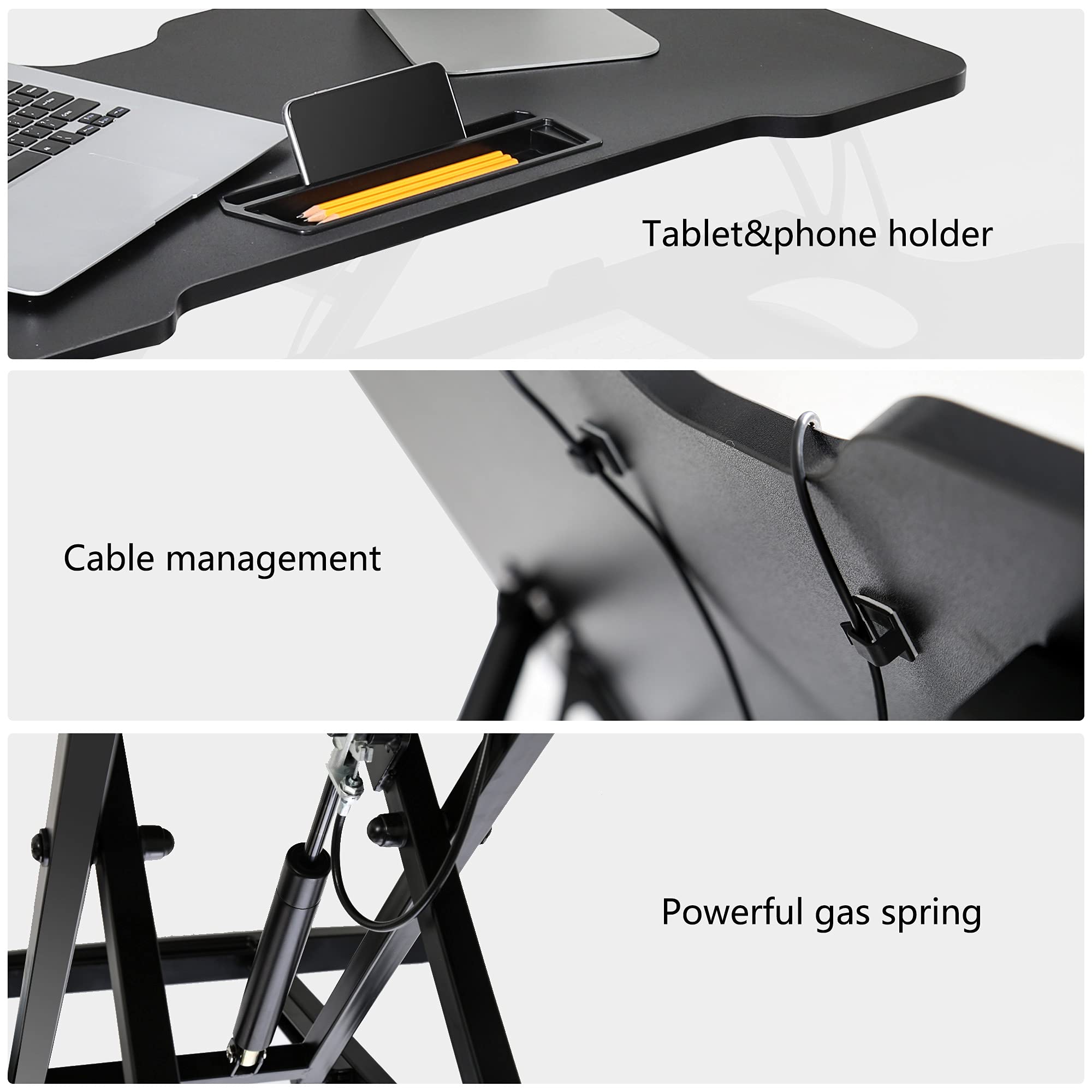 FENGE Height Adjustable Standing Desk Converter 36" Wide Sit to Stand Up Desk with Organizer Area for Dual Monitors SD360001WB