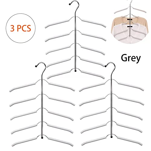 Multi-Layer Clothes Hangers Blouse Tree Hangers 3 Pack 5 in 1 Non Slip Space Saving Stainless Steel Shirt Hangers Closet Organizer(3,Grey)