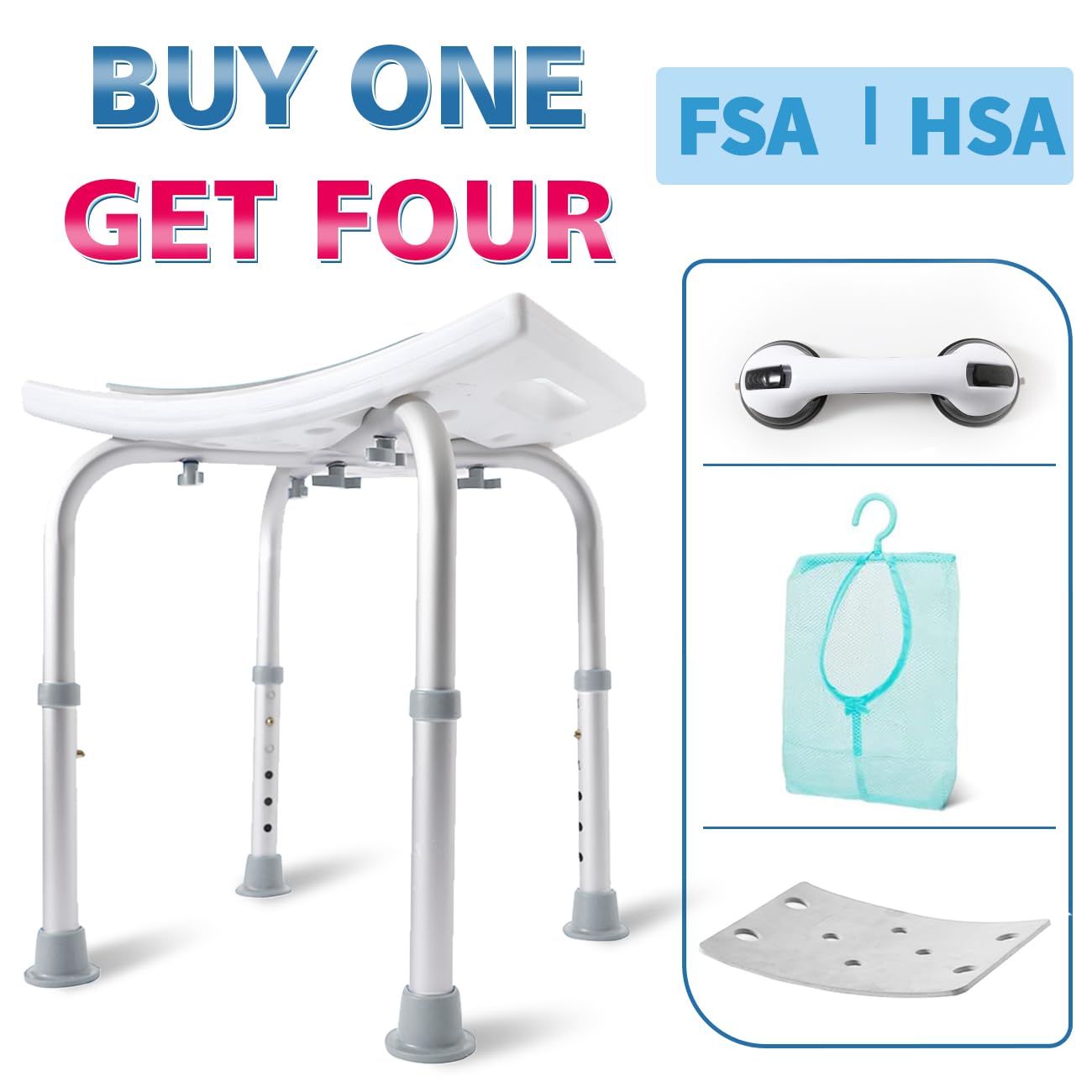Dualeco FSA/HSA Eligible Shower Chair for Inside Shower, Shower Stool with Free Assist Grab Bar/Toiletry Bag, Tool-Free Assembly Shower Seat for Bathtub, Shower Bath Chairs for Seniors/Disabled