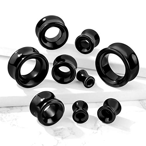 Ear gauges ear plugs Black Obsidian Hollow Tunnels Organic Stone Duble Saddle Ear Plugs (22mm-7/8 gauge)