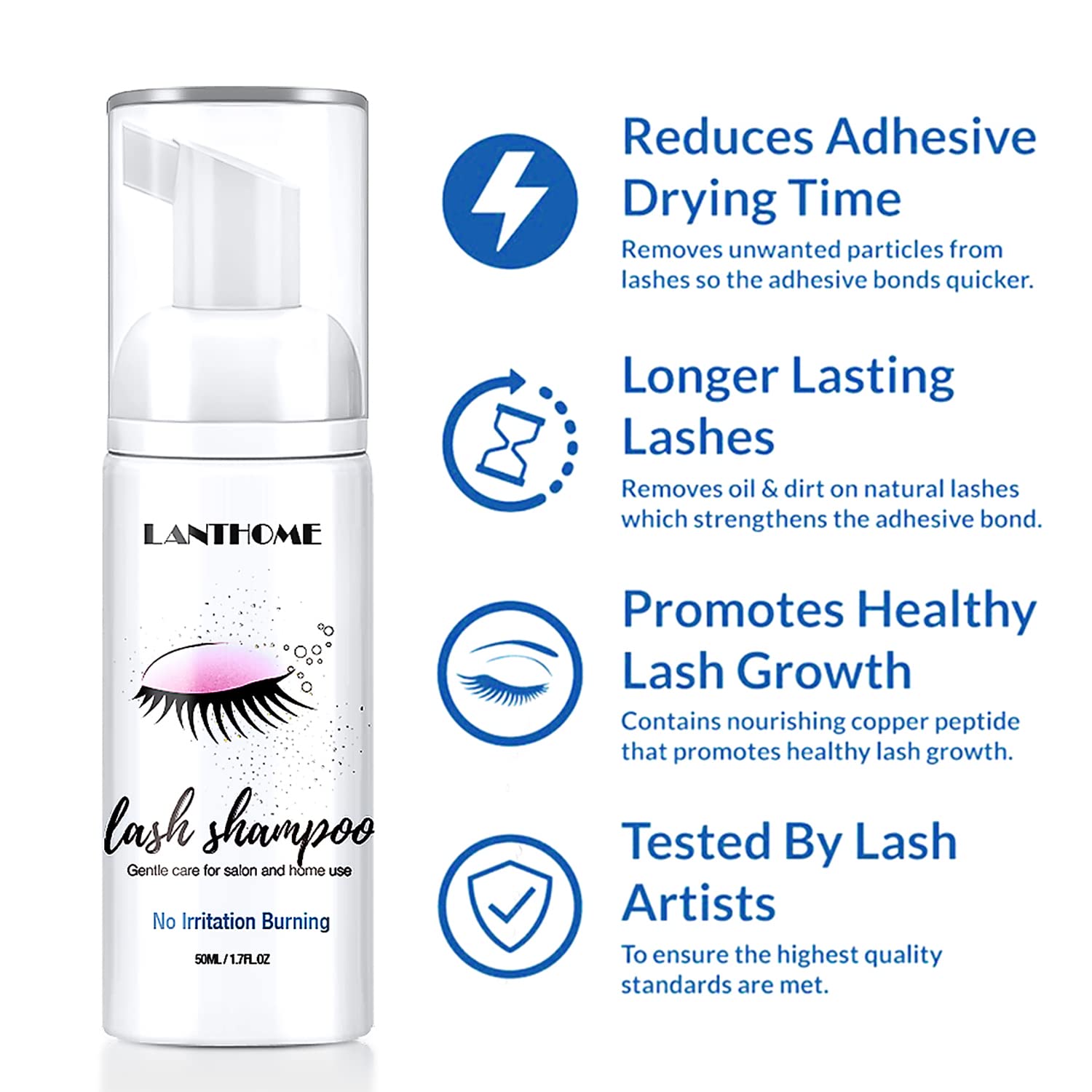 Eyelash Extension Shampoo, Remove Makeup Residue & Mascara, Gentle Deep Cleansing and No Irritating or Burning for Eyelash Extension Foam - Perfect for Salon Use and Home Care (50ML)