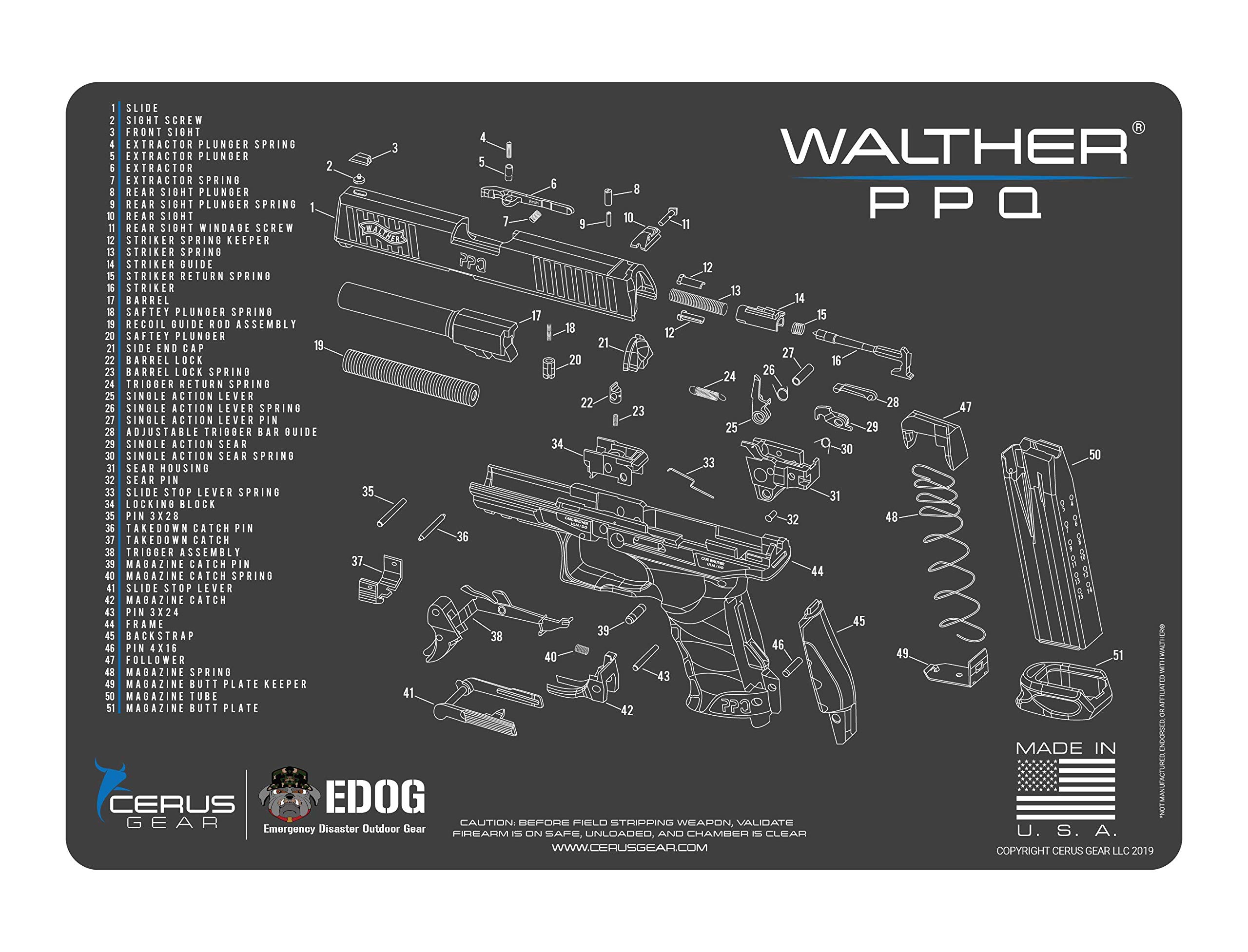 EDOG Walther PPQ (Exploded View) PPistol Cleaning Mat & Range Warrior Handgun Cleaning Kit & E.D.O.G. Tac Pak Cleaning Essentials