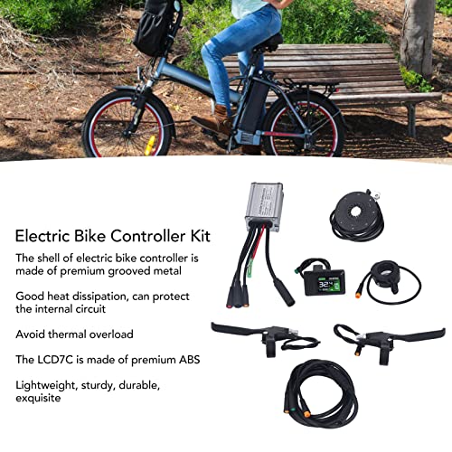 Electric Bike Controller Kit, ABS Waterproof 15A LCD7C Panel Thumb Throttle Brake Bicycle Accessories for 250W Motor