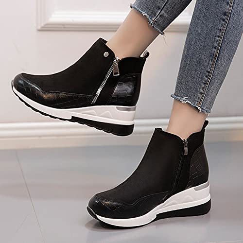 FASDNENDYS Short Boots Colorblock Shoes Thick-Soled Fashion Women's Wedges Women's Boots Women's Boots Heeled Black