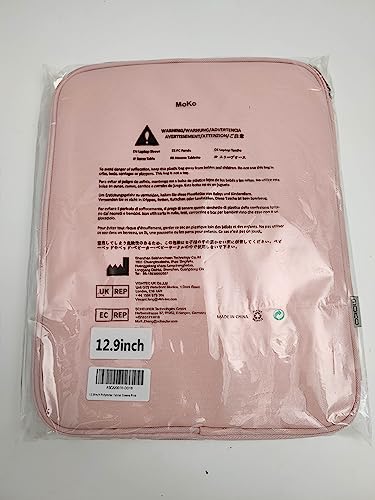 MoKo 12.9 Inch Tablet Sleeve Bag, Compatible with iPad Pro 12.9 M2 2022/2021/2020/2018/Pro 12.9 2017, Surface Laptop Go 12.4", Galaxy Tab S8+ 12.4", Waterproof Bag Carrying Case with Pocket, Pink