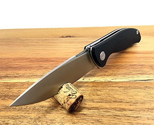 IVTT Survival Outdoor Folding Knife, EDC Multi Tool, Stainless Steel Blade with Satin Polished, G10 Handle, Bearing System, Good for Paring, Camping, Hiking, Cycling(Black)