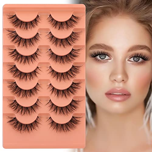 Eyelashes Natural Clear Band Lashes Cat Eye Wispy Faux Mink Lashes 16MM 3D Fluffy Fake Eyelash 7 Pairs Pack by Mavphnee
