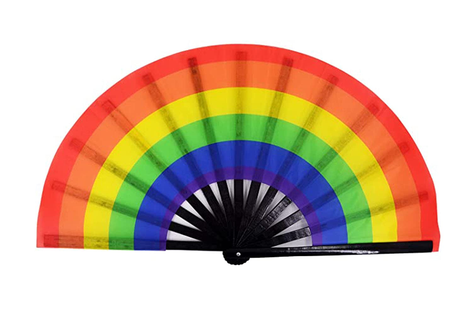 Estparkle Women Rave Accessories Hand Fan – Large Folding Fans for Festivals, Drag Queen & Burlesque (Rainbow)