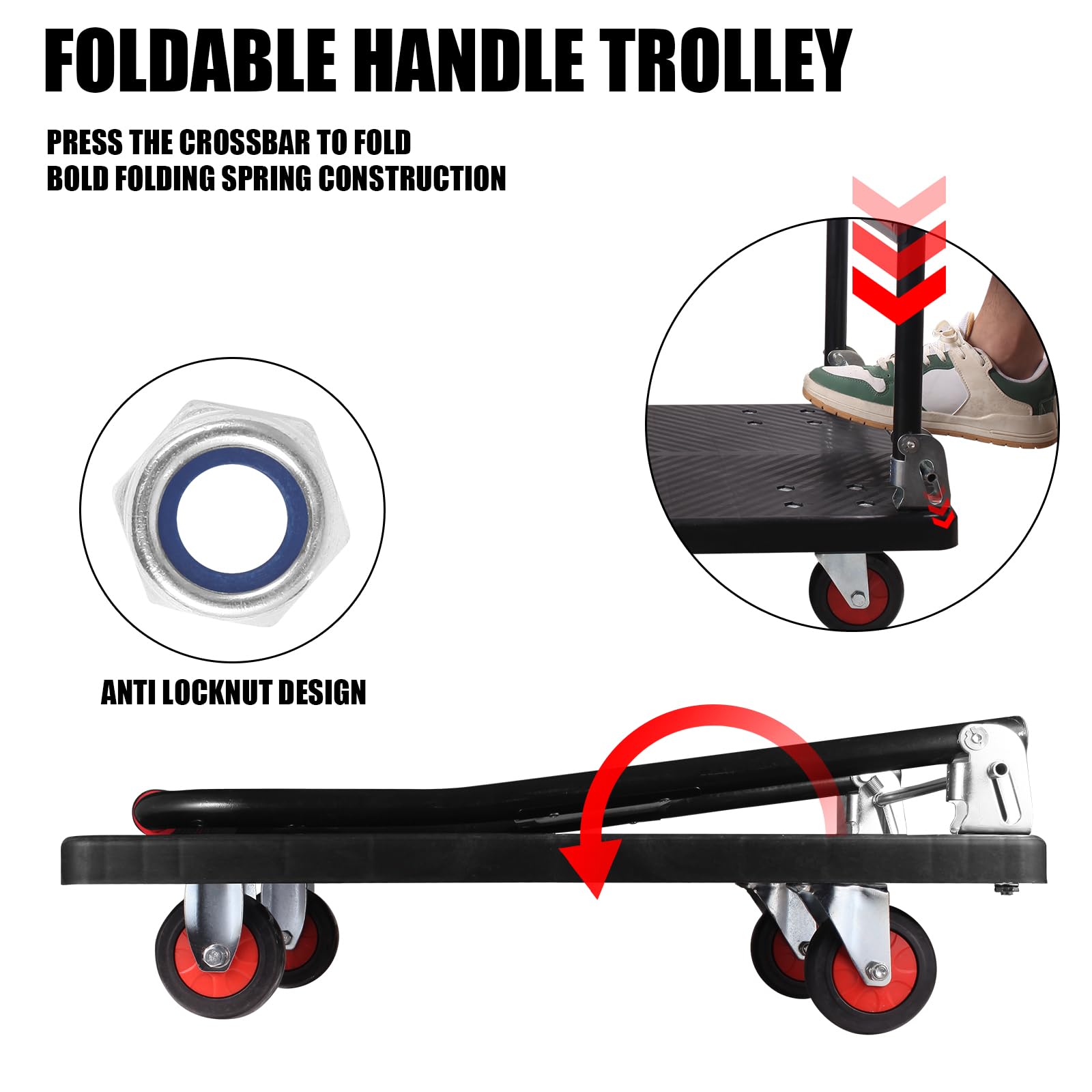 FRYPLS Folding Platform Truck Cart,36''×24'' 1420LBS Foldable Hand Push Flated Dolly Moving Cart with 360° 5'' TPR Rotatable Silent Strong Wheels for Warehouse, Supermarket, Agricultural Transportatio