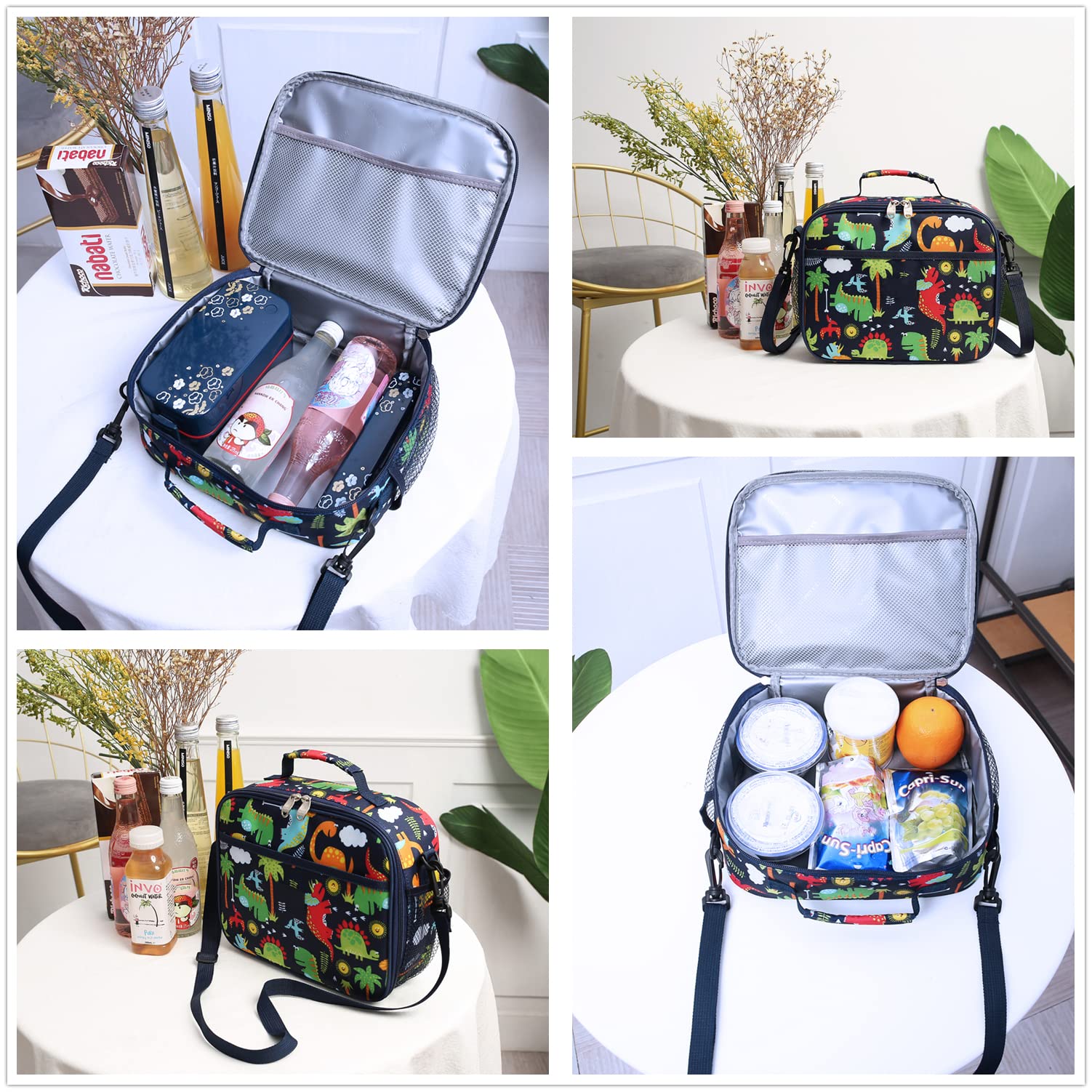 Lunch Bag for Kids, Thermal Lunch Box Kids Boys Girls, Dinosaur Lunch Box Cooler Bag Portable Lunch Organizer for School Picnic Work Hiking Beach