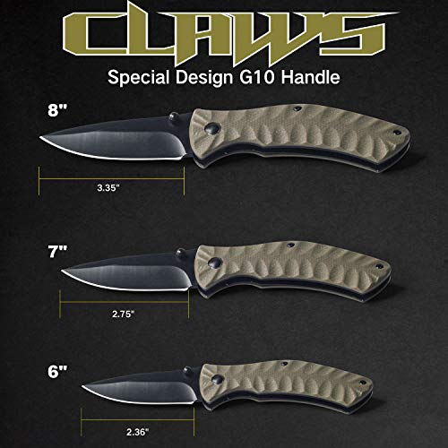 EDC Folding G10 Handle Hunting Knife, Everyday Carry, Tactial Pocket Knife for Hunting, Survival and Camping, Outdoor Tool with Pocket Clip