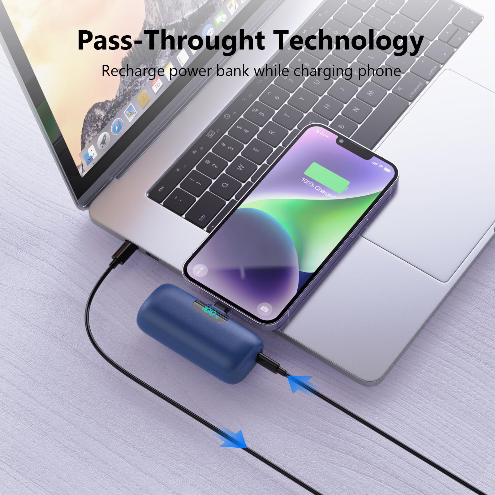 Feob Mini Portable Charger 5000mAh, Small & Ultra-Compact 15W PD Fast Charging Power Bank, LCD Display Cute Battery Pack Compatible with iPhone 14/14 Pro Max/13/13 Pro Max/12/11/XR/X/8/7/6, White