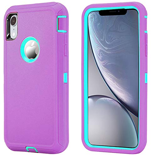 Stroson for iPhone XR Case with Built in Screen Protector Heavy Duty Shockproof Full Body 3 in 1 Rugged Bumper for Women Man Protective Cover Phone Case for iPhone XR 6.1” (Purple/Mint)