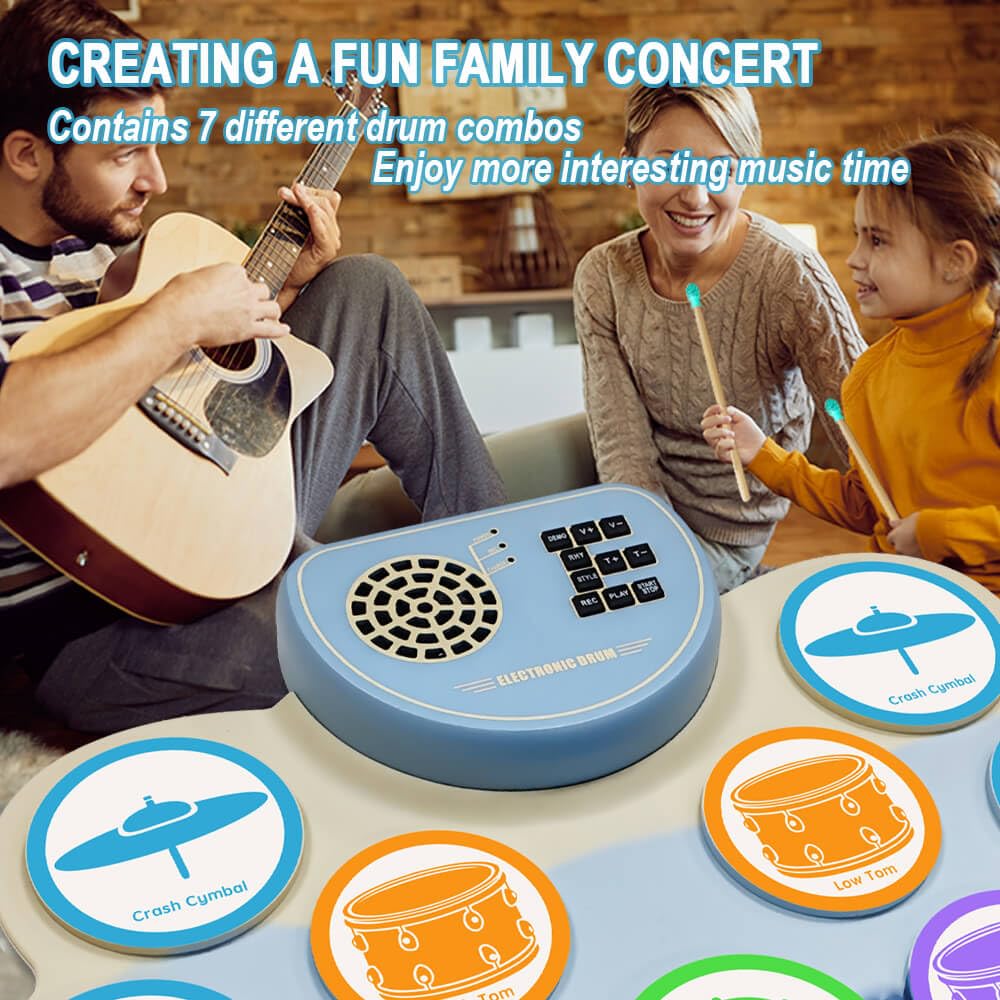 Electric Drum Set, Electronic Drum Pad - Portable Foldable Roll Up 9 Pads Practice Digital Drum Kit for Kids and Adult Beginner Drummers Christmas Gift