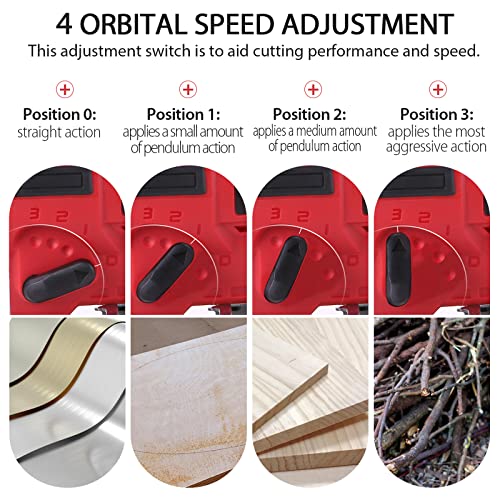 Jigsaw, 20V Cordless Jig Saws with LED, 10Pcs Blades, 4 Orbital Settings, Variable Speed, ±45° Bevel Cutting, Scale Ruler, Tool-free Blade Changing, Battery & Carrying Bag & Fast Charger Included(A)