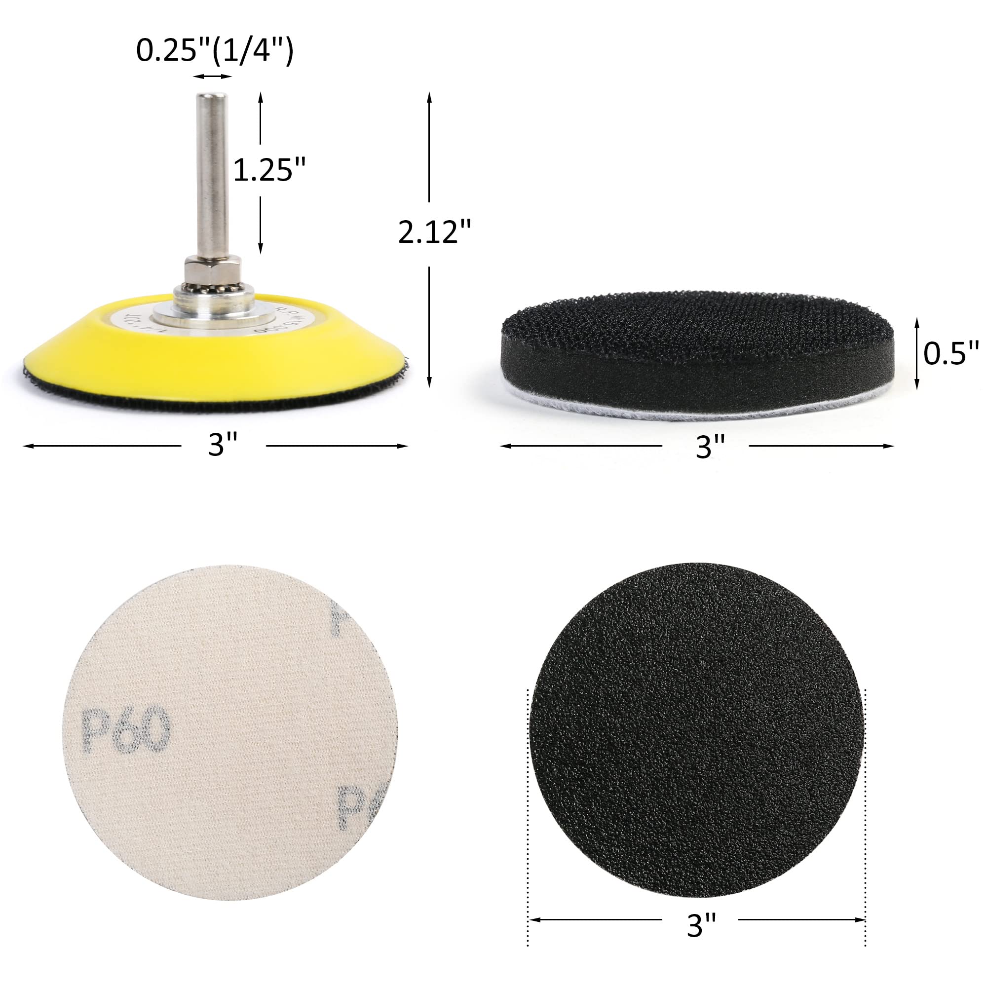 LotFancy 3 Inch Wet Dry Sanding Disc, 60pcs 60 to 7000 Grit, Silicon Carbide Hook and Loop Sandpaper with 1/4β Backing Pad and Foam Buffering Pad, for Automotive Wood Polishing & Finishing
