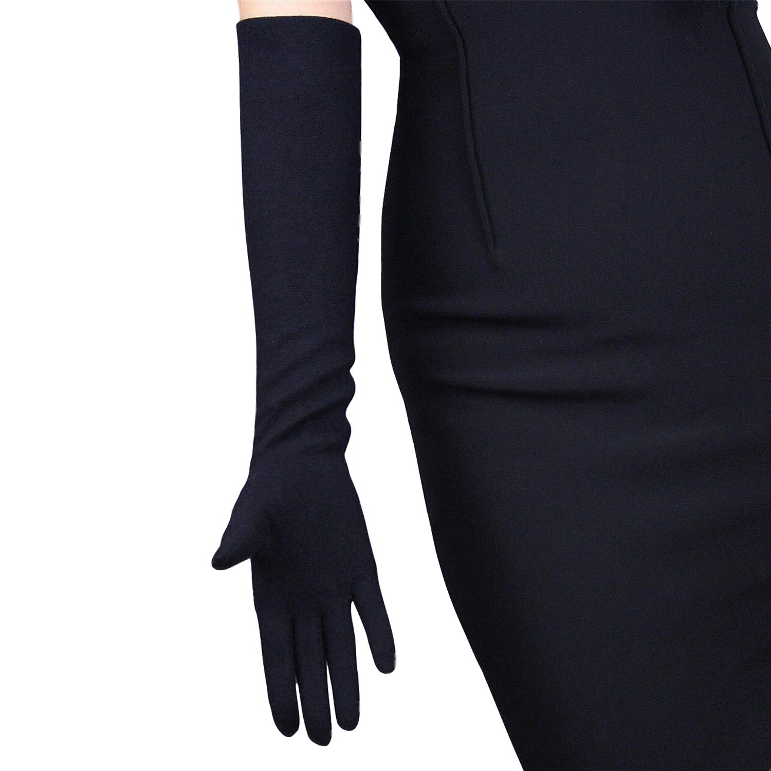 DooWay 20-inch Cashmere Wool Black Gloves Women Opera Evening Gold Whether Long Arm Warmers Sleeves