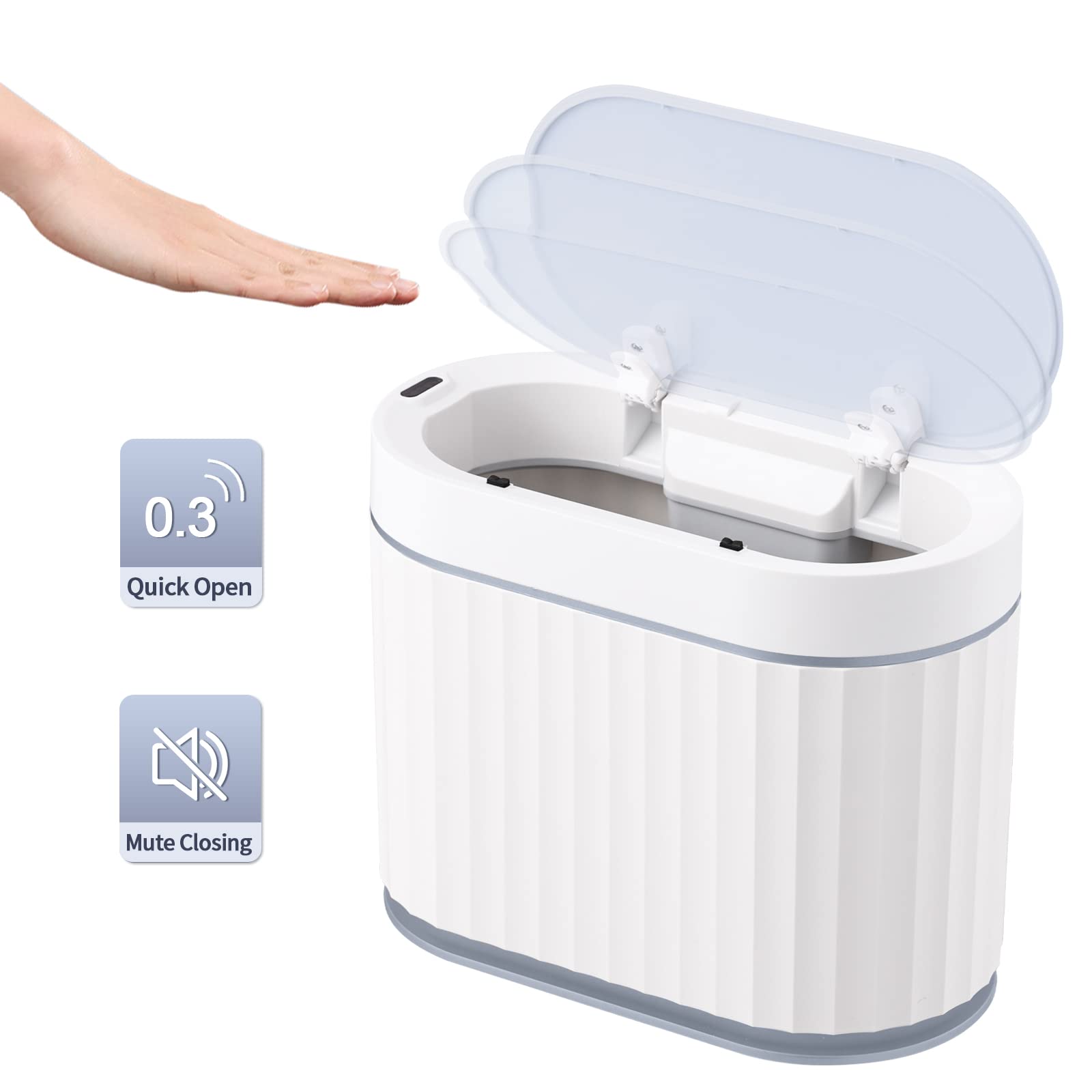ELPHECO Bathroom Motion Sensor Trash can 8 Litre Automatic Garbage Can, 2 Gallon Slim Plastic Smart Trash Can with Lid, Waterproof Intelligent Trash Bin for Bedroom, Bathroom, Kitchen, Office