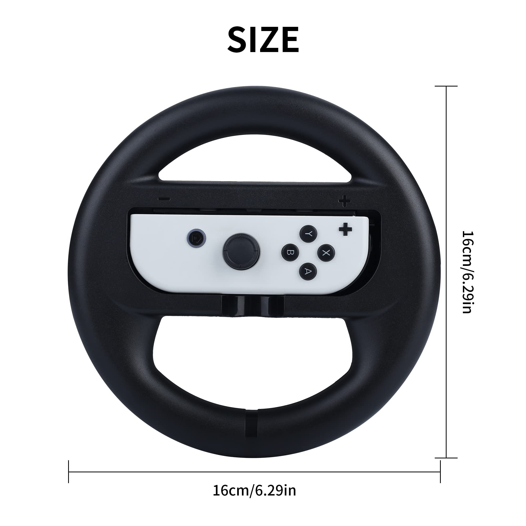 FANPL 2Pcs Steering Wheel for Nintendo Switch & Switch OLED Joy Cons, Racing Wheel Compatible with Mario Kart 8 Deluxe, Grip Accessories with 8 Thumb Caps, Enhance Racing Experience (Black & White)