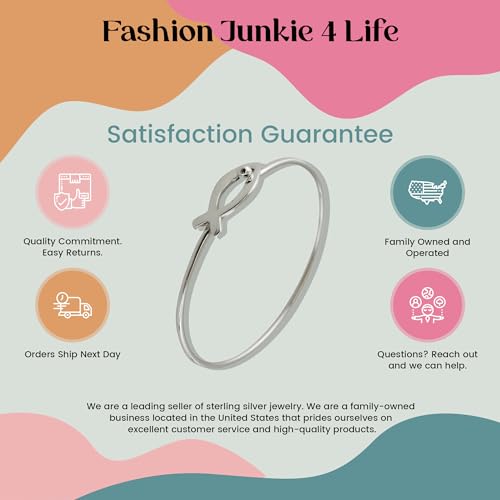 FashionJunkie4Life Sterling Silver Christian Fish Ichthus Bangle Bracelet