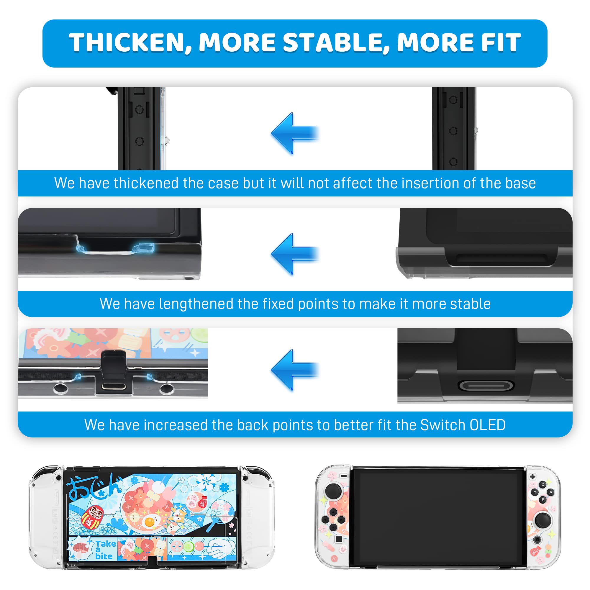 FANPL Case for Nintendo Switch OLED, Cover Case with Cute Cuisine Pattern Compatible with Switch OLED Console & Joycon, Hard PC Flip Shell with Ergonomics Grip Case, Kawaii Dockable Case for Girls