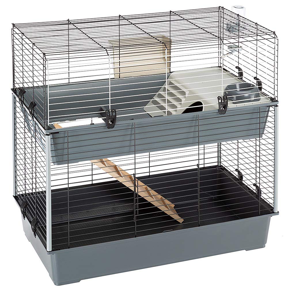 Ferplast Krolik Extra-Large Two-Story Rabbit Cage in Burgundy | Rabbit Cage includes All Accessories & Measures 39L x 20.3W x 36.2H & includes All Accessories | 1-Year Manufacturer's Warranty