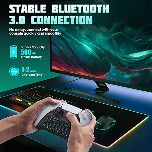TiMOVO Green Backlight Keyboard for PS5 Controller, Wireless Bluetooth Keypad Chatpad for Playstation 5 Controller, Mini Game Keyboard Built-in Speaker with 3.5mm Audio Jack for Messaging, Black
