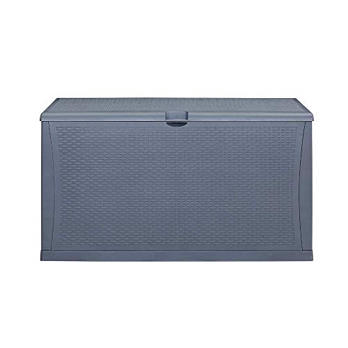GDY 120 Gallon Patio Storage Deck Box, Outdoor Storage Plastic Bench Box, Resin Wicker Storage Container Bench Seat