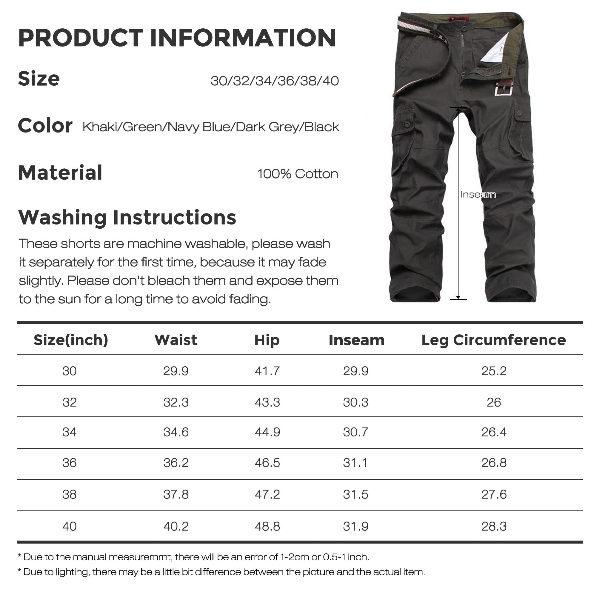 GLESTORE Cargo Pants for Men Relaxed Fit Baggy Hiking Pants Lightweight Tactical Pants with Pockets Green 32