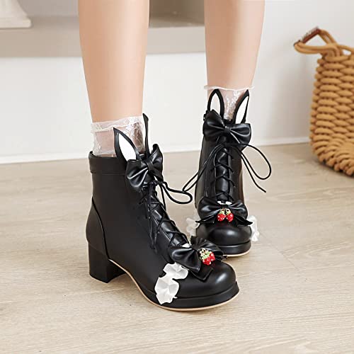 FASDNENDYS Womens Backless Boots Womens Shoes Fashion Solid Color Round Toe Middle Heel Lace Boots for Women Booties Black