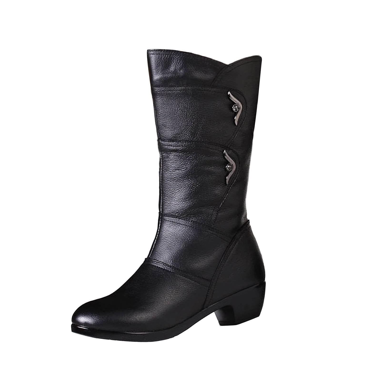 FASDNENDYS Style Toe Shoes Boots Lowheel Round Women's Retro Short Side British Zipper Flocking Booties Black